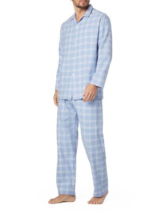 Novila Herren Schlafanzüge blau Baumwolle gemustert