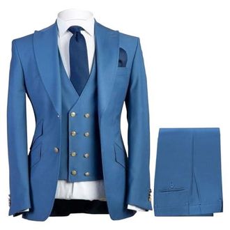 Generic Costume 3 pi&egrave;ces &agrave; double boutonnage pour homme - Veste et pantalon - Revers en pointe - Pour mariage, bal de fin dann&eacute;e, Bleu., 4XL