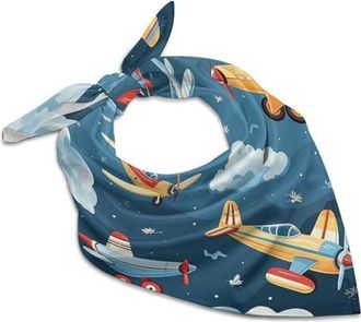 Generic Écharpe carrée en soie légère pour homme et femme Motif avion de dessin animé, multicolore, 60x60cm