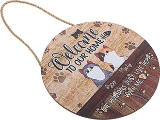 BESPORTBLE Rustikales Holz willkommensschild mit Haustier Motiv Handgefertigtes T&uuml;rschild aus Holz Dekoratives T&uuml;rh&auml;nger Accessoire f&uuml;r Eingangsbereich Wohnzimme