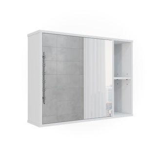 Vicco Badspiegelschrank Weiß Leano 80x60x20 cm - Badezimmerschrank mit Spiegel, Kombination aus offenen Fächern und Türen für Flexible Nutzung