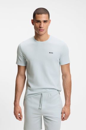 HUGO BOSS Pyjamaoberteil BOSS Waffle T-Shirt, Herren, Gr. XXL, wei&szlig; (open blau 499), Obermaterial: 60% Baumwolle, 40% Polyester, regular fit, Rundhals, Shirts