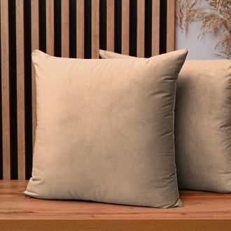 MG Design 2er Set Kissenbez&uuml;ge 55 x 55 cm in Hellbraun - mit Rei&szlig;verschluss, samtig-weich mit dezentem Schimmer, pflegeleicht & langlebig