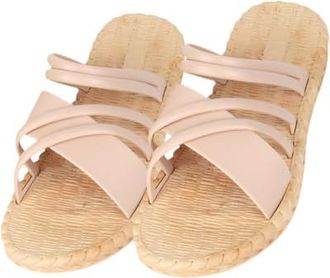 Supvox Sandales Romaines pour Femmes &agrave; Brides Crois&eacute;es Imitation Paille Taille 37 Couleur Rose Sandales d&Eacute;t&eacute; L&eacute;g&egrave;res et R&eacute;sistantes pour Plage et Usage Quoti
