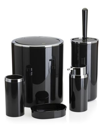 HowHomely Badezimmer Set Mit Klob&uuml;rste, Seifenspender, Zahnputzbecher, Seifenablage und M&uuml;lleimer | Silber-Schwarz Badezimmer Zubeh&ouml;r | Modern Badaccessoires (C