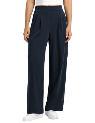 CRZ YOGA Damen 4-Wege-Dehnbar Anzughosn Weites Bein B&uuml;rohosen Hohe Taille L&auml;ssig Chino Hose mit Taschen - 74cm Echte Marine 40