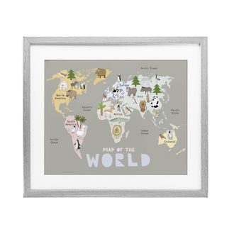 Stupell Industries Kinderkarte der Welt, gerahmter Druck unter Glas, Design von Carla Daly, 43,2 x 53,3 cm, Grau