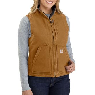 Carhartt Work in Progress Damen Loose Fit Washed Duck Sherpa Lined Mock Vest Work Utility Oberbekleidung, Braun Brown, M