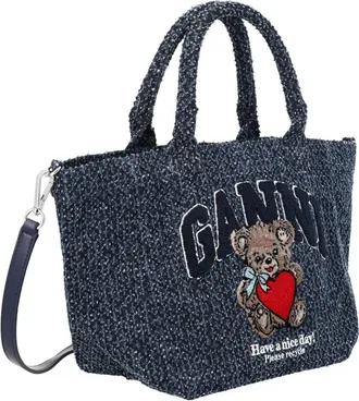 Ganni Womens Tote Bag Denim Organic Cotton Handbags Hand