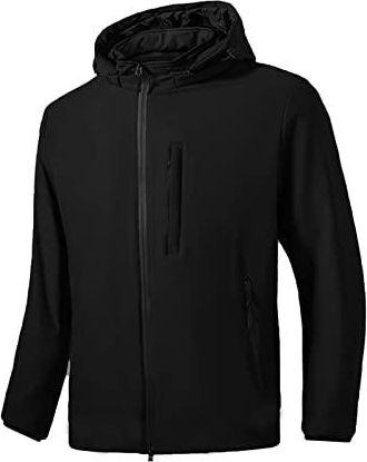 TONY BACKER Veste pour homme dhiver Softshell imperméable coupe-vent avec capuche, veste chaude, veste décontractée, pour homme, randonnée, NOIR-05, XL