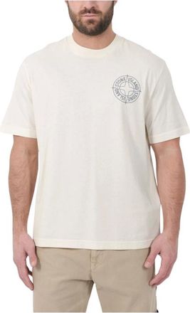 Stone Island Homme, Tops, Beige, Taille: 2XL Cotton Logo T-Shirt