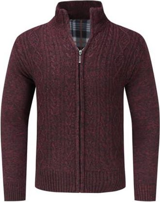AlltheMen Cardigan Homme en Maille Casual Épaissi Gilets Zippé Col Montant Chaud Chandail-Sweater Villosités Hiver Rouge XL