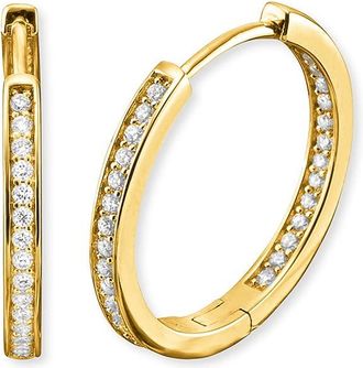 Engelsrufer schlichte Damen Creole Lisa aus vergoldetem Sterling Silber - besetzt mit 64 Zirkonia Steinen - Clipverschluss - nickelfrei - 24 mm