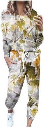 Generic Ensemble d&eacute;contract&eacute; pour femme - Haut doux &agrave; col rond et jogging &agrave; cordon de serrage | Pyjama et v&ecirc;tements dint&eacute;rieur dinspiration vintage 2 pi&egrave;ces, 