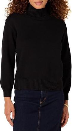 Amazon Essentials Pull &agrave; col chemin&eacute;e en coton pour femme (disponible en grande taille), noir, taille M