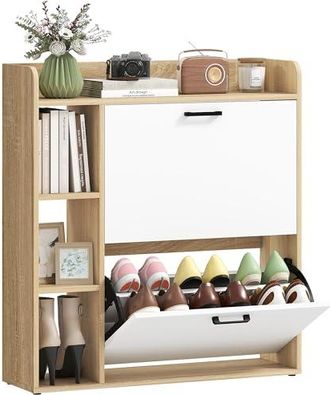 HOMCOM Meuble &agrave; Chaussures 15 Paires, Armoire &agrave; Chaussures Moderne avec 2 tiroirs rabattables, &eacute;tag&egrave;res r&eacute;glables, 3 &eacute;tag&egrave;res lat&eacute;raux, pour Couloir et entr&eacute;