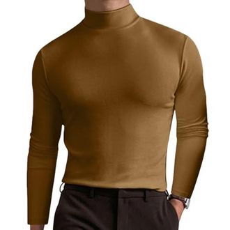 Generic T-shirt &agrave; manches longues et col montant pour homme - Style moderne pour la salle de sport, kaki fonc&eacute;, XXL
