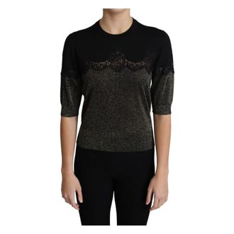 Dolce & Gabbana Gl&auml;nzendes Spitzenpullover-Oberteil - - Knitwear - Damen - Schwarzk - XL