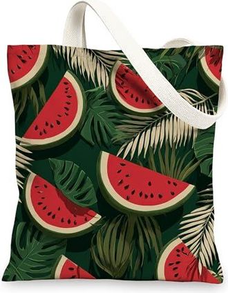 Generic Sacs fourre-tout en toile tropicale, motif feuilles de pastèque, sacs dépicerie réutilisables, respectueux de lenvironnement, légers, lavables, vert, 