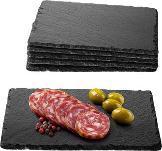 Navaris Schiefer Teller Platzset 6-teilig inkl. Kreide - 23x15cm Schieferplatten 6x Servierplatte - Servierteller Schieferplatte Sushi Geschirr eckig