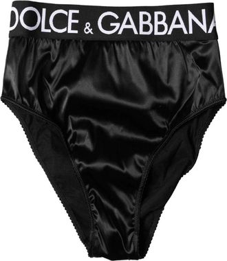 Dolce & Gabbana Femme, Sous-v&ecirc;tements, Noir, Taille: 38 FR Culotte haute en satin
