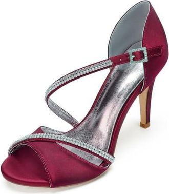 Generic Femmes Mode Bout Ouvert Chaussures De Mari&eacute;e Sandales Stylet Et&eacute; Talon Mariage Soir&eacute;e Chaussures Femmes 10.5Cm,Burgundy,41 EU