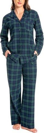 Nutria Pyjama pour femme 100 % flanelle de coton - Ensemble pyjama à manches longues avec col ouvert - Boutons - Long - Vêtement de nuit dhiver - Vêtement de