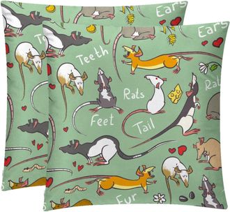 Generic Kissenbezüge, Motiv: Ratten, Tier, Grün, 2 Stück