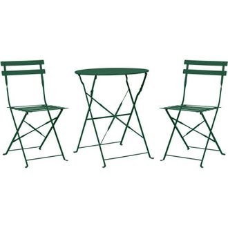 Beliani Salon de Jardin Bistrot Balcon Table et 2 Chaises Pliable avec Patins en Acier Vert Fonc&eacute; Fiori