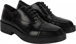 Desa Mocassins en Cuir pour Femme - Mod&egrave;le &agrave; Lacets, Talon Plat, Respirants | Noir - 37