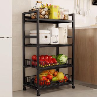 Generic Offenes K&uuml;chenregal mit Atmungsaktivem Netzkorb, Snackregal Aus Metall mit Universalrollen for Wohnzimmer, Esszimmer, Balkon