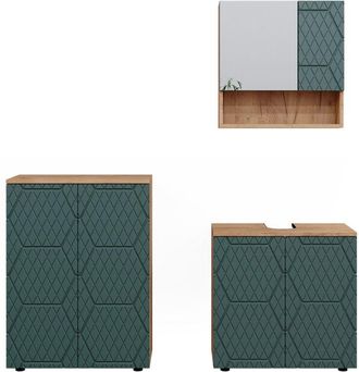 Vicco Ensemble de meubles de salle de bain Irma, Vert, 3 pi&egrave;ces, avec meuble bas 60 cm
