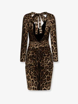 Dolce & Gabbana Womens Short Leopard Print Charmeuse Dress Multicolour Silk