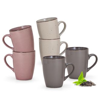 Matches 21 Moderne Tassen 6er Set in grau, beige, rosa - Vintage Keramik Kaffeetassen in 300ml f&uuml;r Tee, Kaffee, Cappuccino - Sch&ouml;ne Retro Kaffeebecher als Gesche