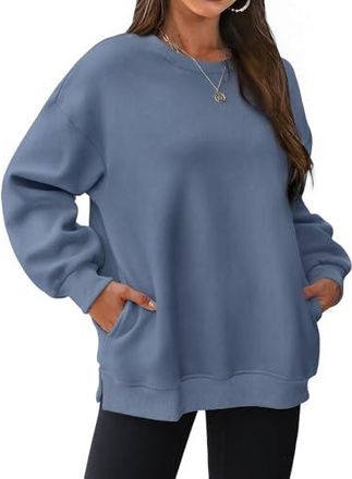 Generic Sweat-shirt surdimensionné pour femme - Confortable - Couleur unie - Col rond - Avec poche - T-shirt à manches longues - Doux - Décontracté - Mode str