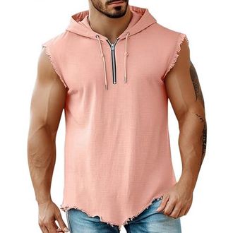 Generic Gilet &agrave; capuche avec fermeture &eacute;clair 1/4 pour homme, gilet sans manches en coton et lin, gilet &agrave; capuche pour sports de plein air, gilet l&eacute;ger et ten
