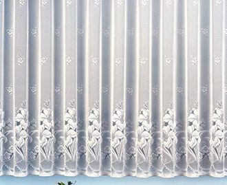 Heimtexland Gardine Vorhang Jacquard Store mit Bleiband für schönen Fall weiß schönes Blumenmuster Allover mit Kräuselband/Universalschienenband HxB 160x300 cm fü