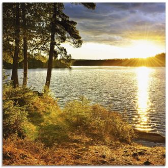 Artland Wanddeko Glasbilder Wandbild Glas Bild einteilig Quadratisch Sonnenuntergang Natur Wald See Sonne Kanada Landschaft T6AF