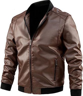 Generic Veste de Moto en Cuir pour Homme - Grande Taille - Poche zippée à Revers - Coupe ajustée - pour Le Printemps et lautomne - Veste en Cuir Imperméable B