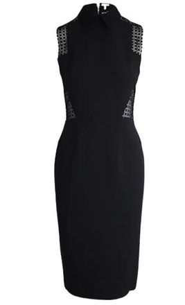 Victoria Beckham Black Lace Insert Midi Dress Size S