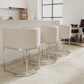 Generic Cremefarbenes Barhocker-Set Aus Leinen, 1/2/3/4, Thekenhöhe 24 Zoll, Mit Schwarzem Metallfuß(24 Cream Chrome Legs,3)