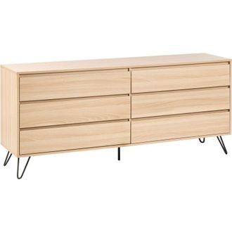 Beliani Kommode hellbraun Spanplatte 6 Schubladen 160 x 40 cm minimalistisches Design Schlafzimmer