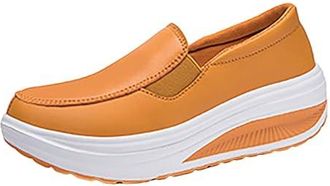 Generic LinRim Chaussures pour femme en cuir synth&eacute;tique &agrave; talon compens&eacute; Pantoufles respirantes Mocassins confortables Chaussures de sport Mode Baskets Chaus