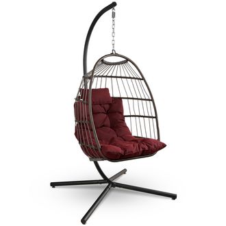 SereneLife Hängesessel mit Gestell - Rattan Hängeschaukel für Kinder & Erwachsene Wetterfest - Schaukel Indoor & Outdoor bis 250kg mit Dicke Kissen - Faltbarer S