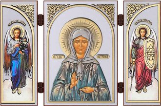 NKlaus Heilige Matrona - Ikone Triptychon Christlich - Holz Reise Altar Ikonografie 16864