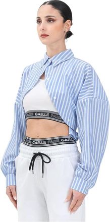 Ga&euml;lle Paris Blau Gestreiftes Cropped-Shirt mit Integriertem Top - - Blouses & Shirts - Damen - Blau - L