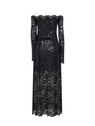Paco Rabanne Womens Midi Dress Black Embroidered-Sequins Polyamide
