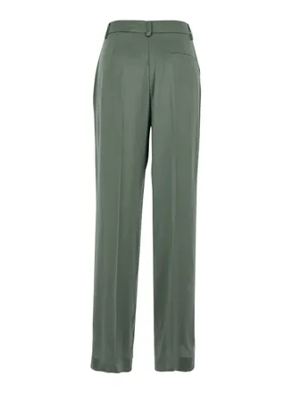 Semicouture Womens Pants With Front Pleats, Green Silk-Blend Acetate Trousers