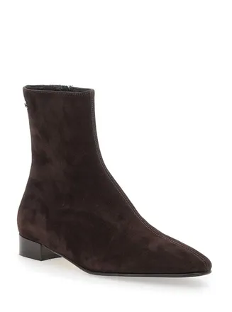 Carel Womens Brown Boots With Logo Embroidery And Side Zip Goat