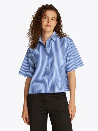 Tommy Hilfiger Kurzarmshirt POPLIN BOXY SHORT S/S SHIRT mit Brusttasche, Logostickerei